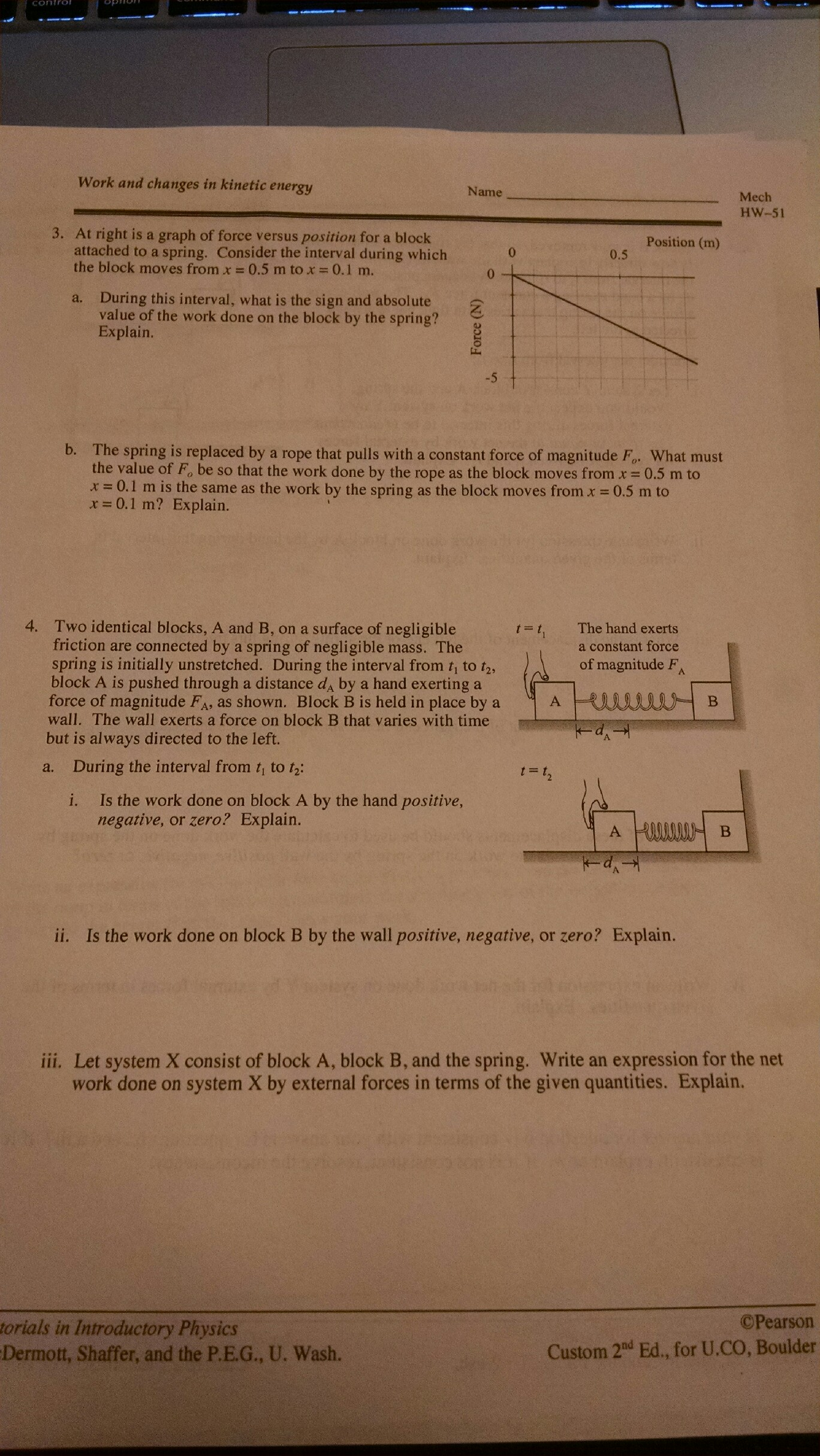 Solved At right is a graph of force versus position for a | Chegg.com
