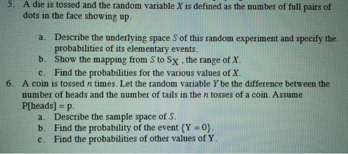 Solved A die is tossed and the random variable X is defined | Chegg.com