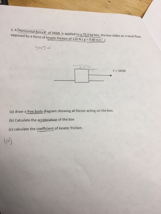 Solved A horizontal force F of 345 N is applied to a 75.0 kg | Chegg.com