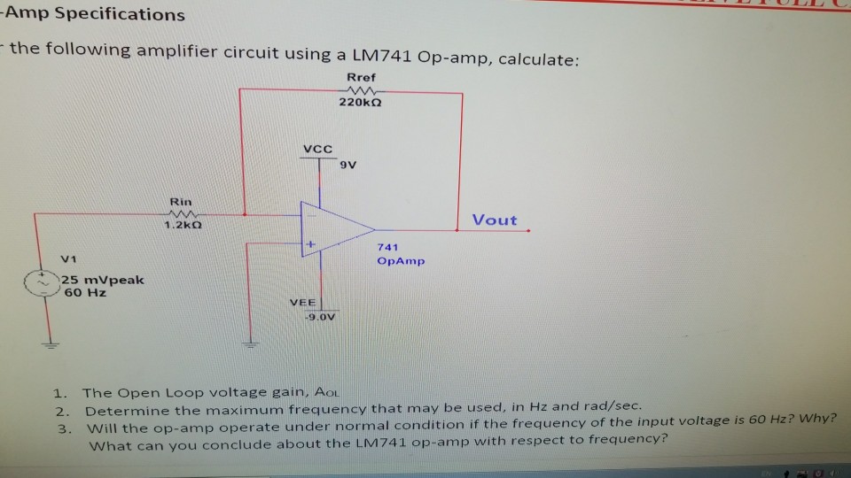 Solved For the following amplifier circuit using a LM741 | Chegg.com