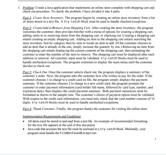 1. Problem: Create a Java application that implements | Chegg.com