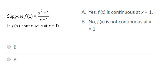 Solved 2-1 A. Yes, f(x) is continuous at x -1 B. No, f(x) is | Chegg.com