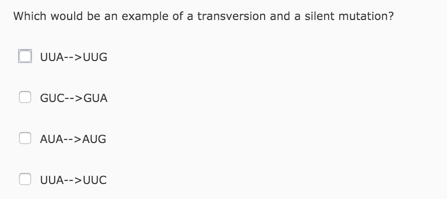 Solved Which would be an example of a transversion and a | Chegg.com