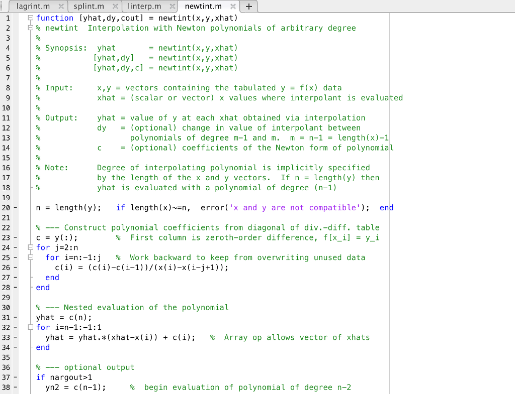 Interpolation Write an m file entitled | Chegg.com