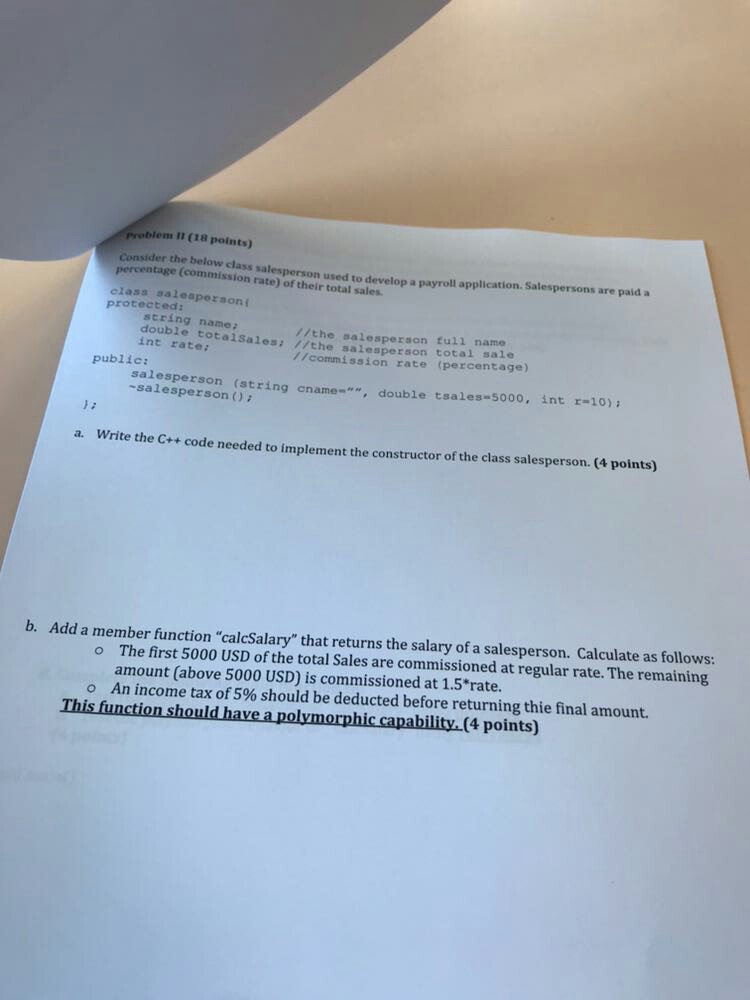 Solved problem I1 (18 points) Consider the below class | Chegg.com