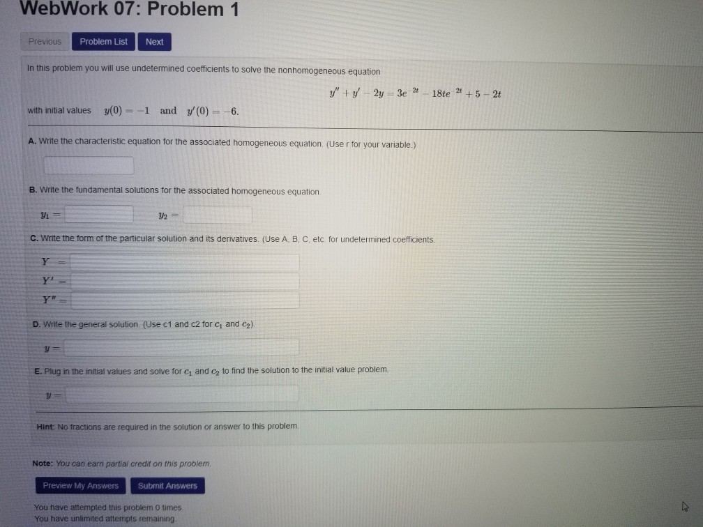 Solved WebWork 07: Problem 1 Previous Problem List Next In | Chegg.com