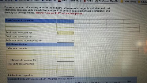 Solved Exercise 20-16 Weighted average: Process cost summary | Chegg.com
