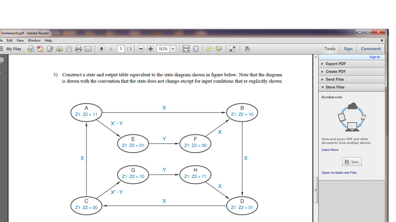 Solved Construct a state and output table equivalent to the | Chegg.com