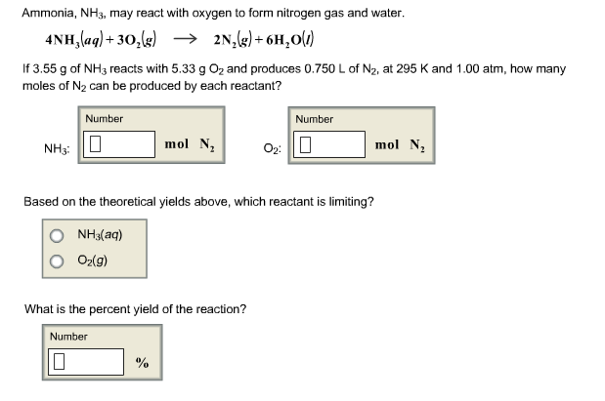 Solved Ammonia, NH_3 may react with oxygen to form nitrogen | Chegg.com