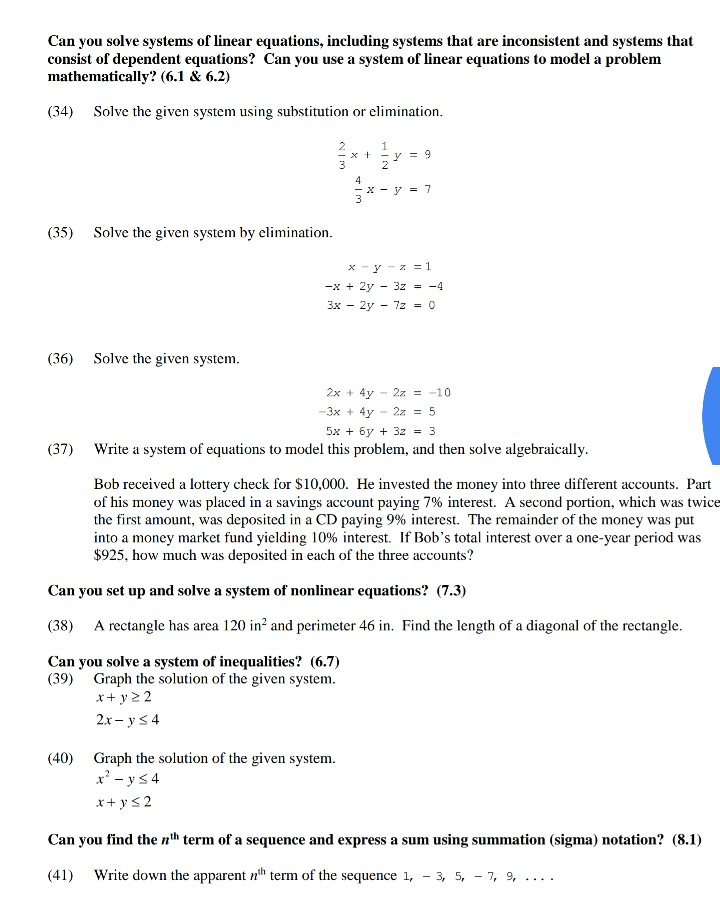 Solved Can You Solve Systems Of Linear Equations Including