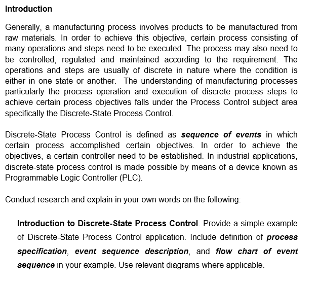 Introduction Generally, a manufacturing process | Chegg.com