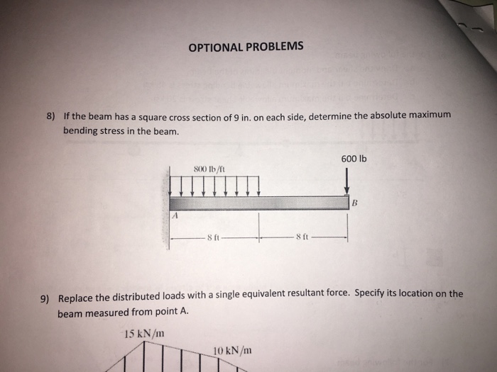 If the beam has a square cross section of 9 in. on | Chegg.com