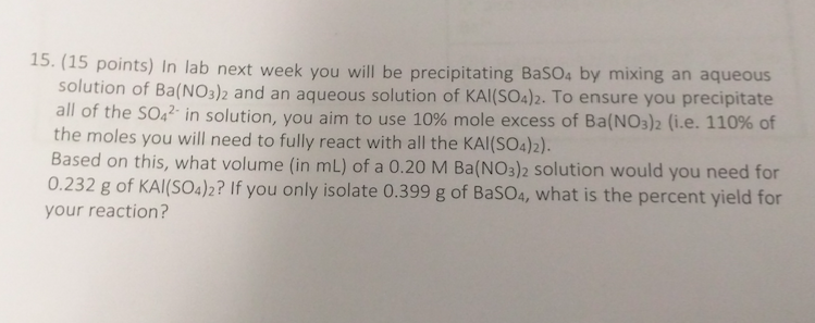 Solved In lab next week you will be precipitating BaSO_4 by | Chegg.com