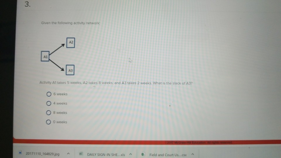 Solved 3. Given the following activity network: A2 A1 A3 | Chegg.com