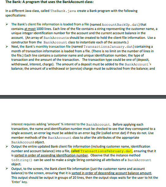 The Bank: A program that uses the BankAccount class: | Chegg.com