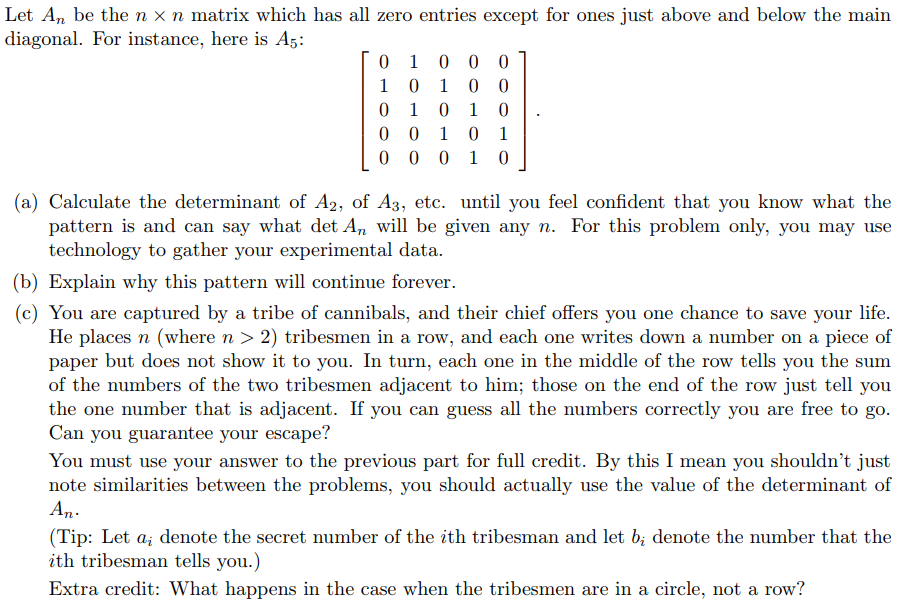 Solved Let An be the n × n matrix which has all zero entries | Chegg.com