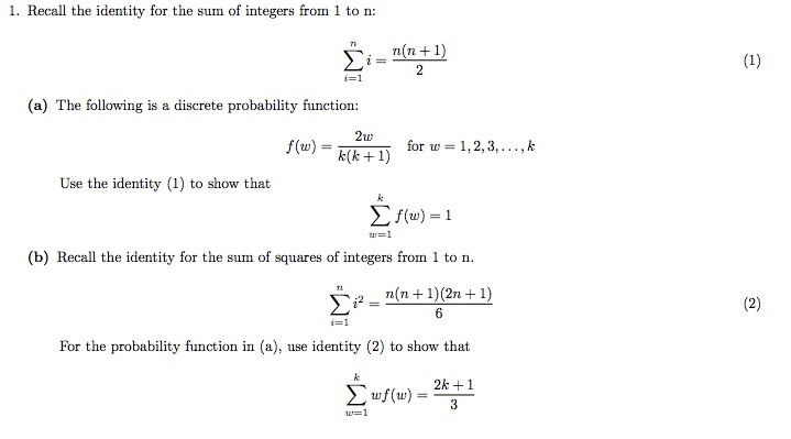 Solved Recall the identity for the sure of integers from 1 | Chegg.com
