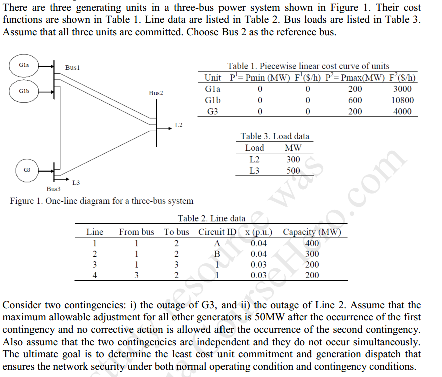 There are three generating units in a three-bus power | Chegg.com