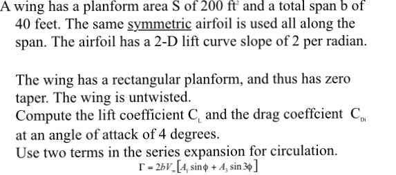A wing has a plan form area S of 200 ft^2 and a total | Chegg.com