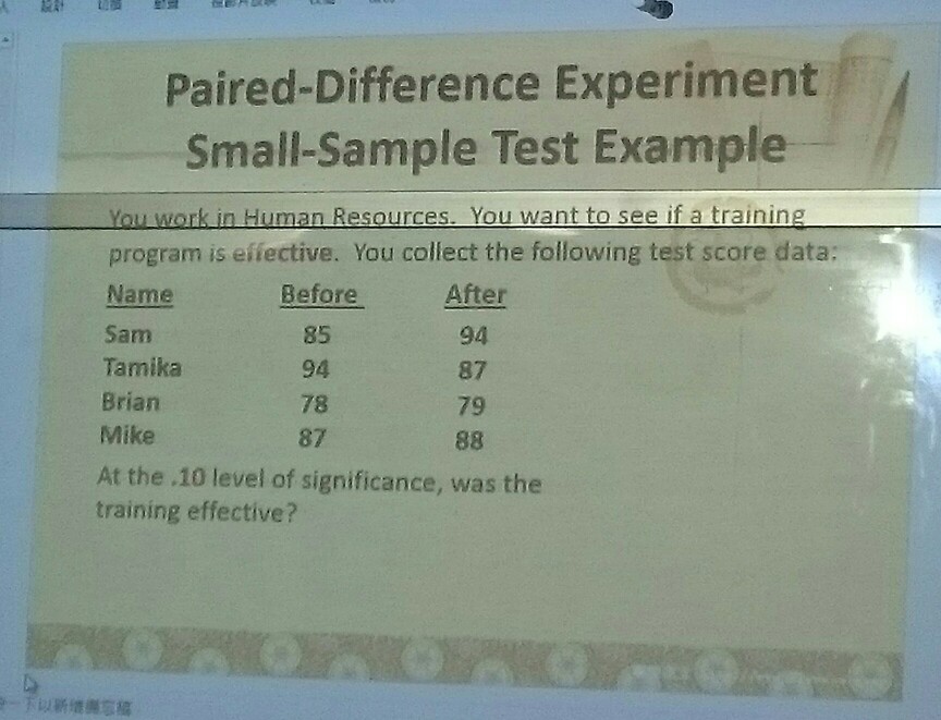 Solved Paired-Difference Experiment Small-Sample Test | Chegg.com