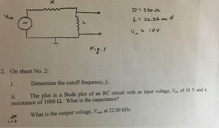 Solved On sheet No. 2: Determine the cutoff frequency, fc | Chegg.com
