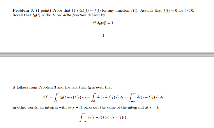 Prove that (f * delta 0)(t) = f(t) for any function | Chegg.com | Chegg.com