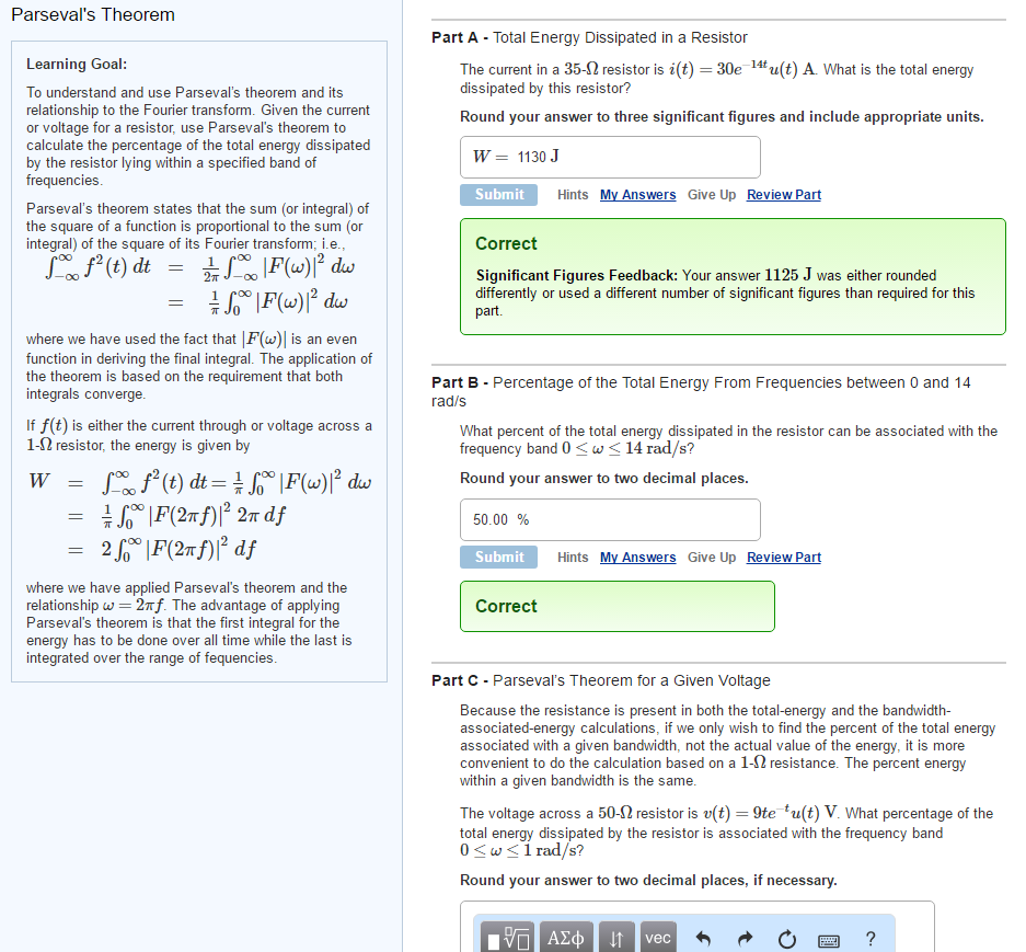 Solved To understand and use Parseval's theorem and its | Chegg.com
