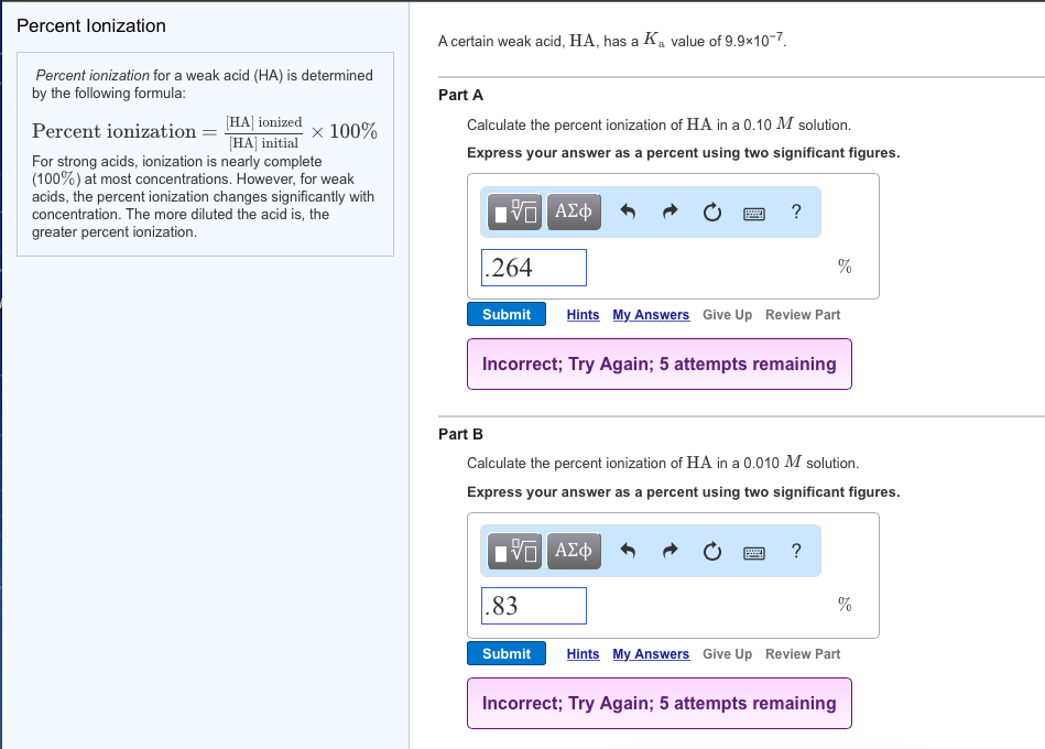 Solved Percent ionization Percent ionization for a weak acid | Chegg.com