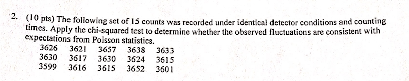 Solved The following set of 15 counts was recorded under | Chegg.com