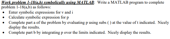 Solved Write a MATLAB program to complete problem 1-18(a, b) | Chegg.com