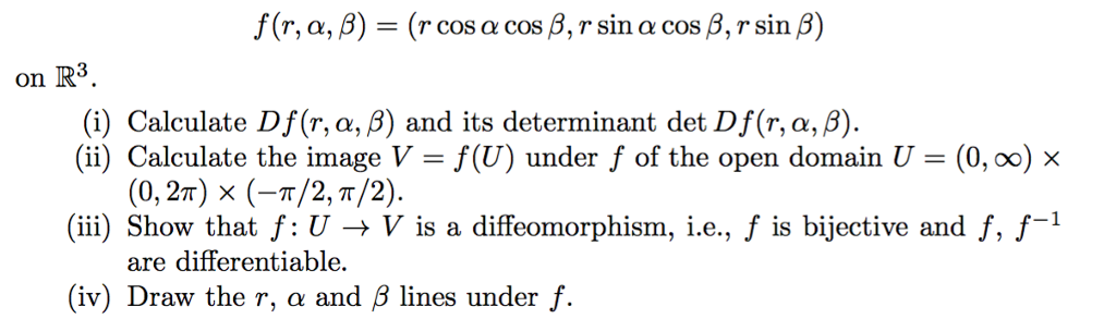 Solved F(r, alpha, beta) = (r cos alpha cos beta, r sin | Chegg.com