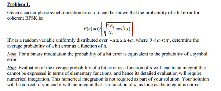 Problem 1 Given A Carrier Phase Synchronization Error