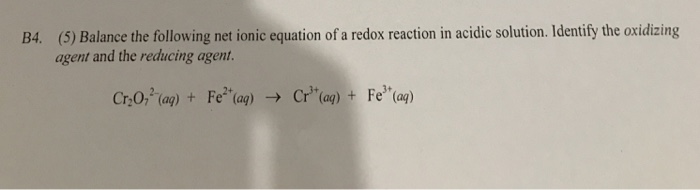 Solved Balance the following net ionic equation of a redox | Chegg.com
