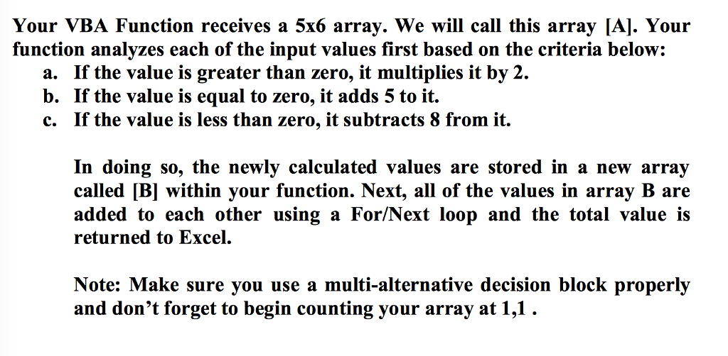 Solved Your VBA Function receives a 5x6 array. We will call | Chegg.com