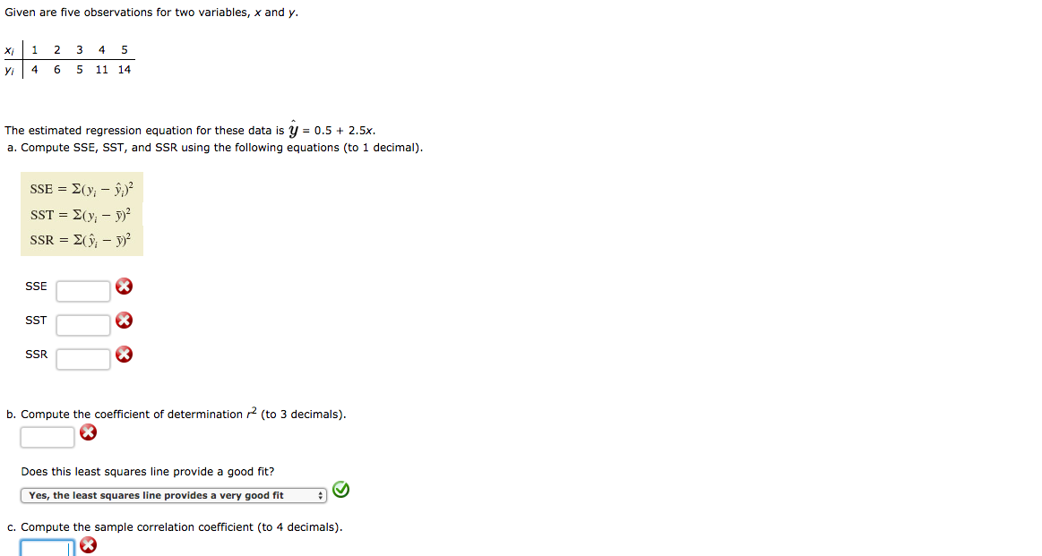 Compute SSE, SST, and SSR using the following | Chegg.com