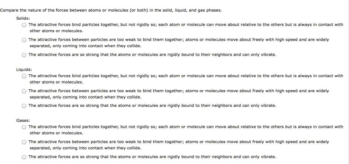 Solved Compare the nature of the forces between atoms or | Chegg.com