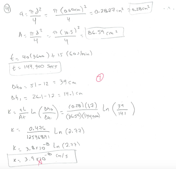 Solved 4. (10 points) A falling-head hydraulic conductivity | Chegg.com