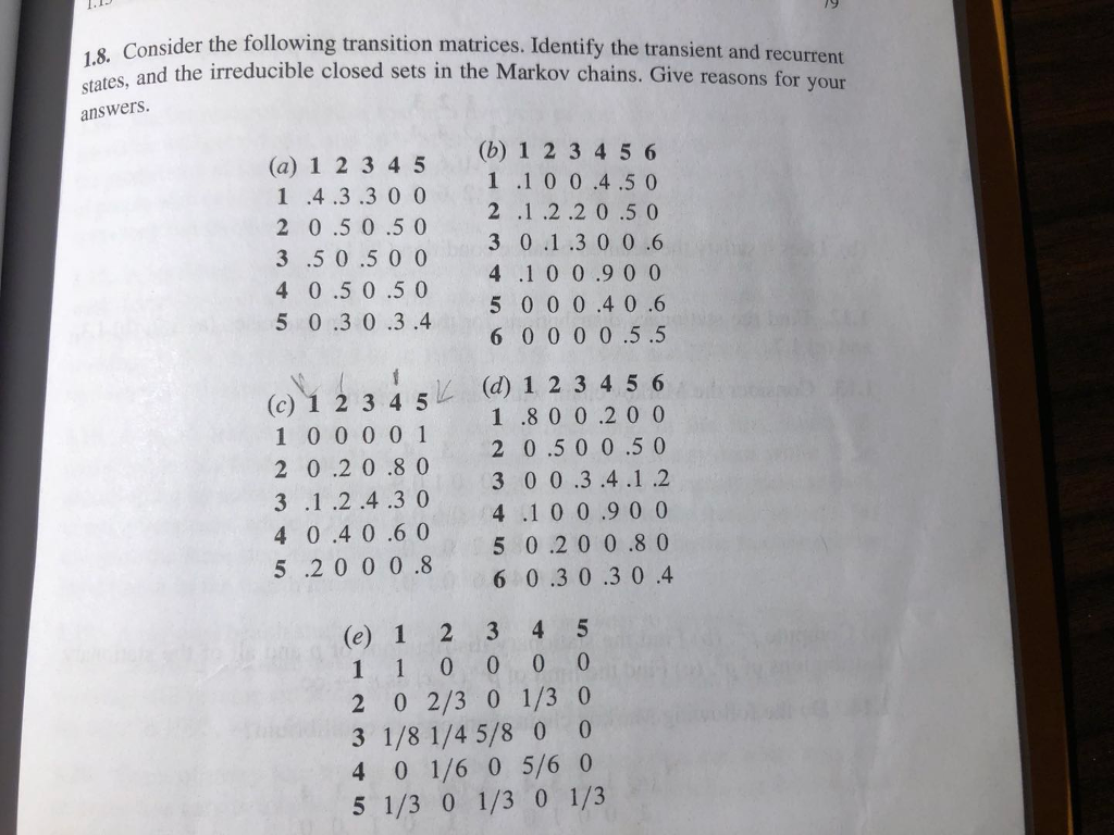 Solved e Consider the following transition matrices. | Chegg.com