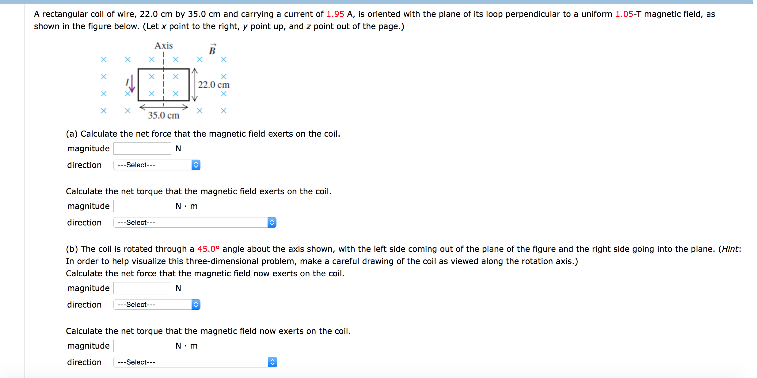 Solved A rectangular coil of wire, 22.0 cm by 35.0 cm and | Chegg.com