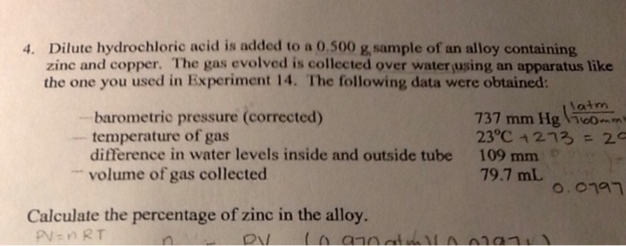 Solved Dilute hydrochloric acid in added to a 0.500 g, | Chegg.com