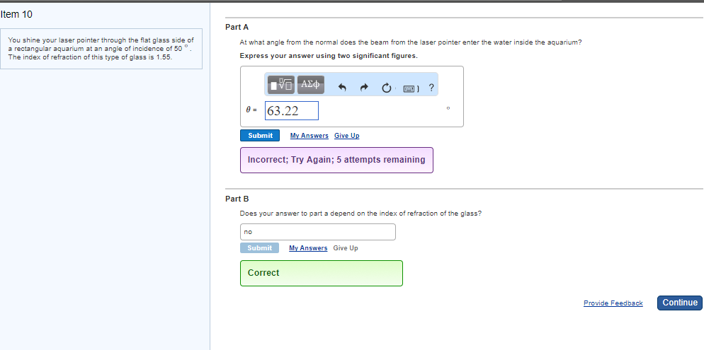 Solved Item 10 Part A You shine your laser pointer through | Chegg.com