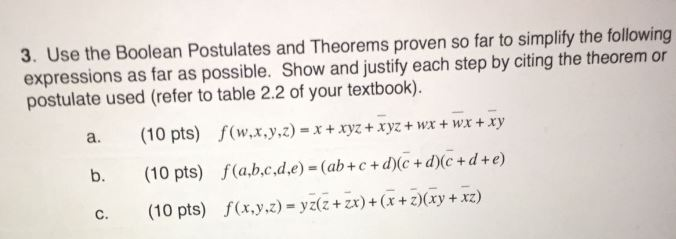 Solved Use the Boolean Postulates and Theorems proven so far | Chegg.com