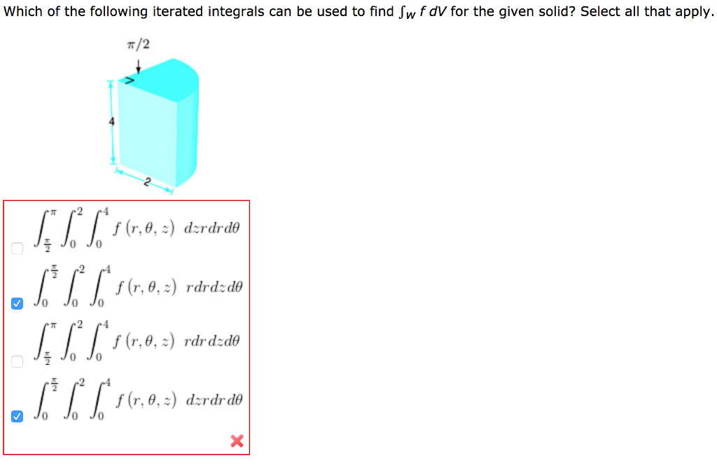 Solved Which of the following iterated integrals can be used | Chegg.com