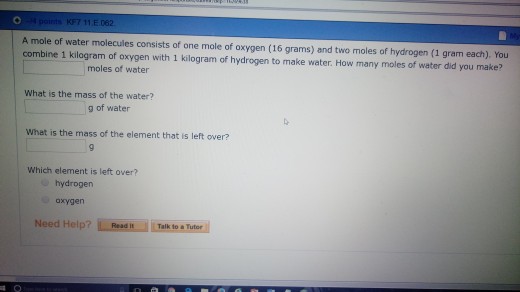 Solved A mole of water molecules consists of one mole of | Chegg.com