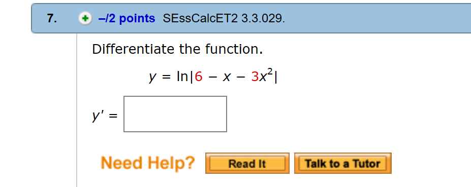 Solved 7. 12 points SEssCalcET2 3.3.029 Differentiate the | Chegg.com