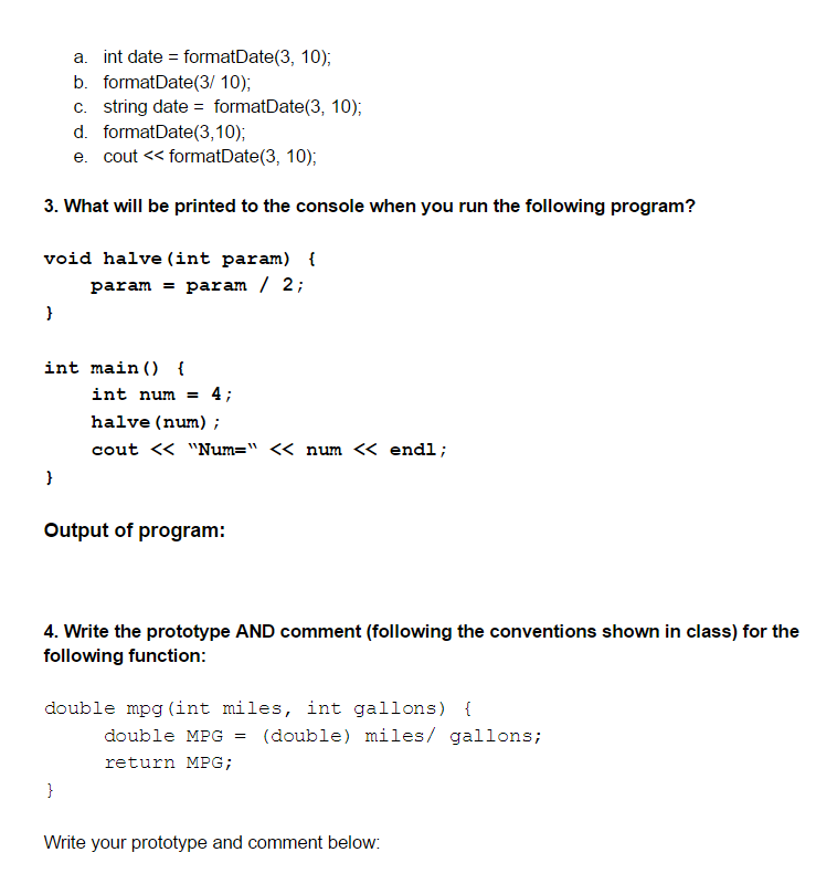Solved 1. Which of the following is a correct function call | Chegg.com