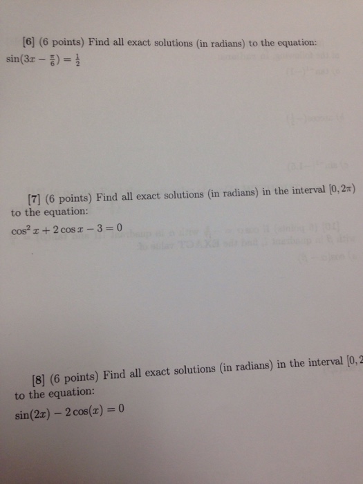 Solved [6] Find All Exact Solutions In Radians To The