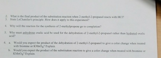 Solved DEHYDRATION AND SUBSTITUTION OF 2-METHYL-2-PROPANOL | Chegg.com
