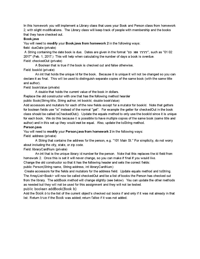 Solved In this homework you will implement a Library class | Chegg.com