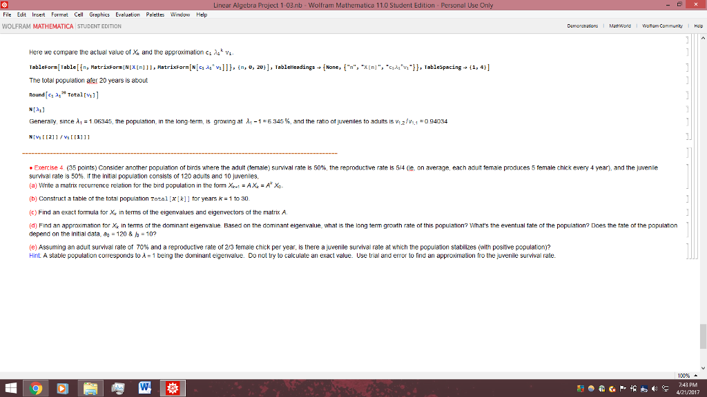 Linear Algebra Project 1 03.nb Wol am Mathematica | Chegg.com